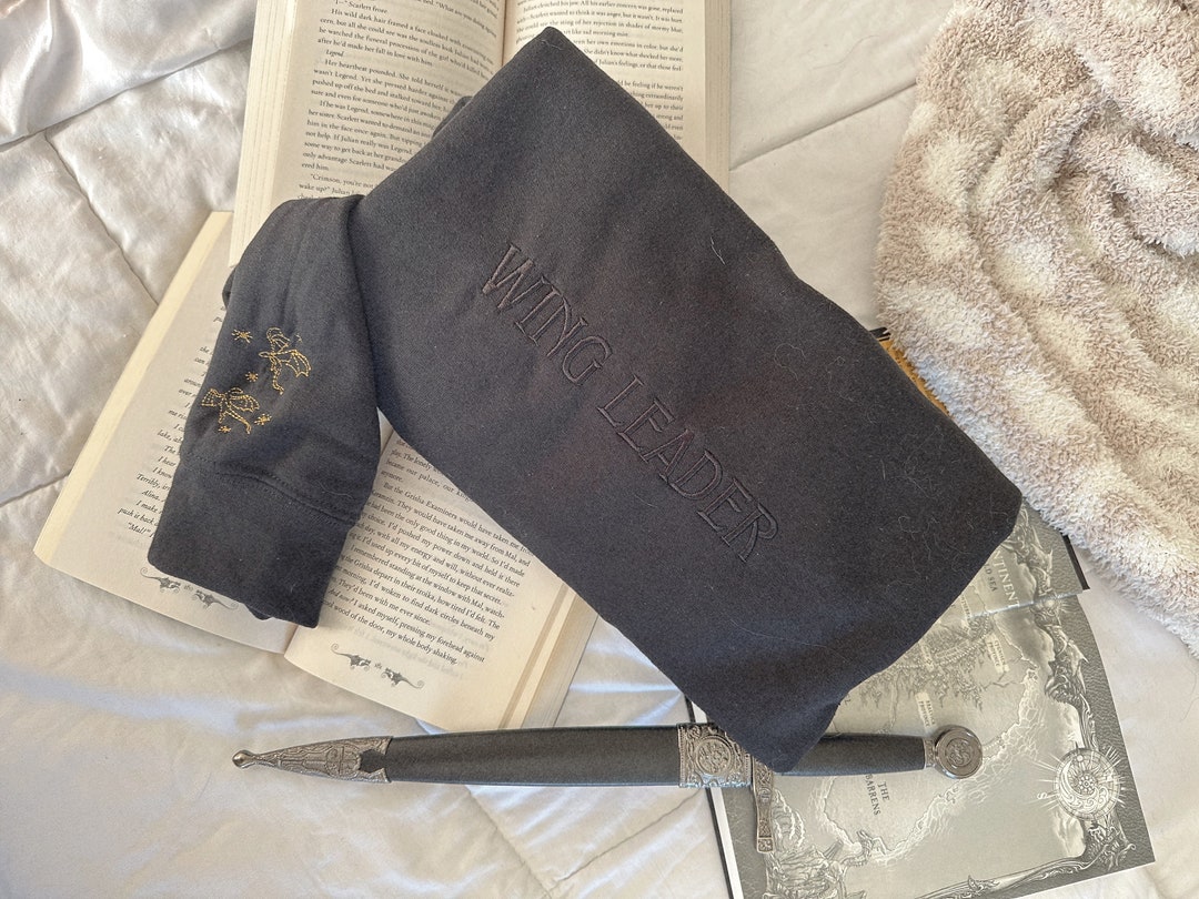 Wing Leader Monochromatic Black Embroidered Crew | Dragon Sleeve Detail ...