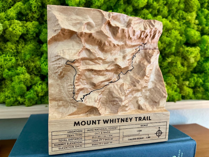 Mount Whitney Summit 3D Trail Map; Plaque-style Trophy Detailing the ...