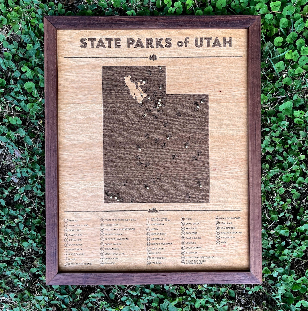 Utah State Parks Push Pin Map; Wooden Travel Tracker Map of the Utah ...