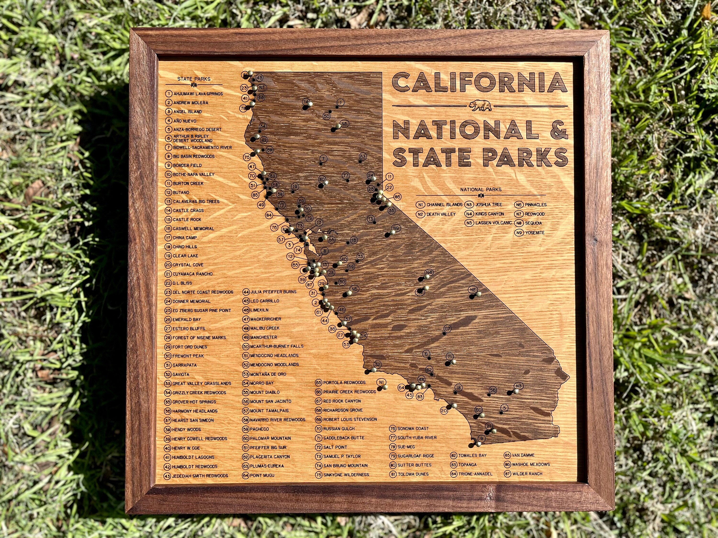 California National and State Parks Push Pin Map, 13" X 13"; Wooden ...