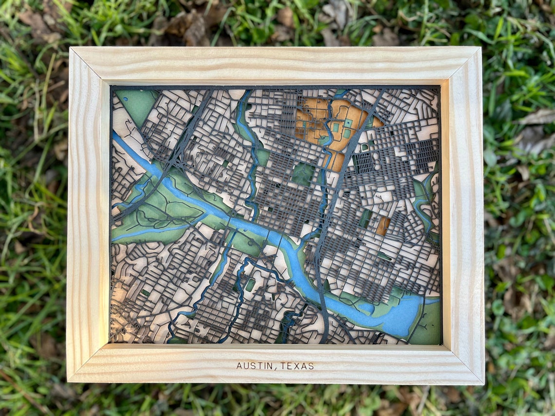 Austin, Texas Map Layered Laser Cut Topographical Map With Park ...
