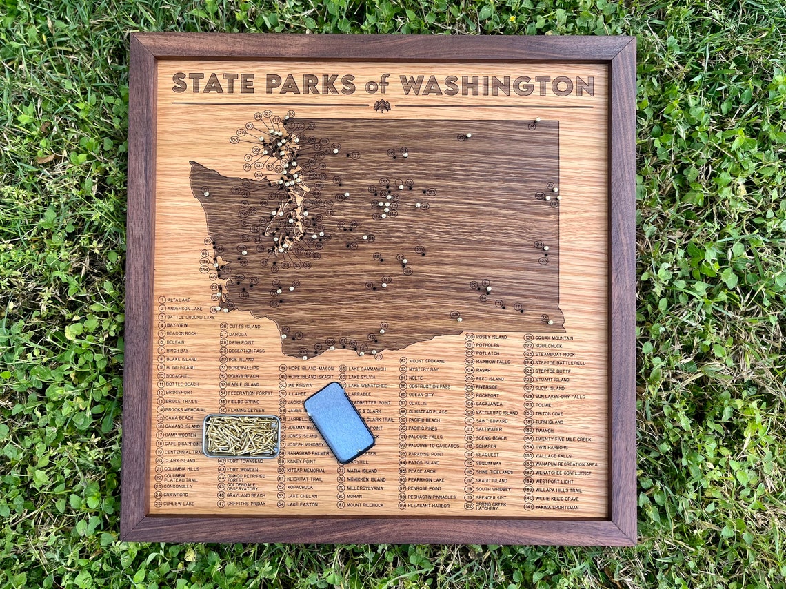 Washington State Parks Push Pin Map Wooden Travel Tracker Map - Etsy
