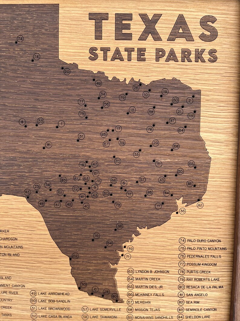 Texas State Parks Push Pin Map, 16 X 16 Wooden Travel Tracker Map of ...