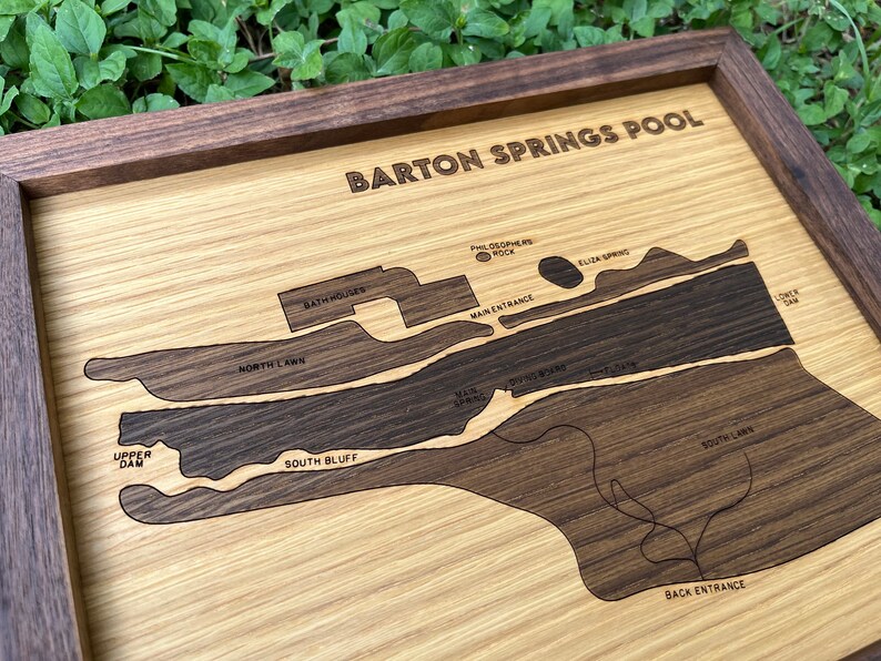 Barton Springs Pool Map With Grounds and Major Features, 10x12 Wooden ...