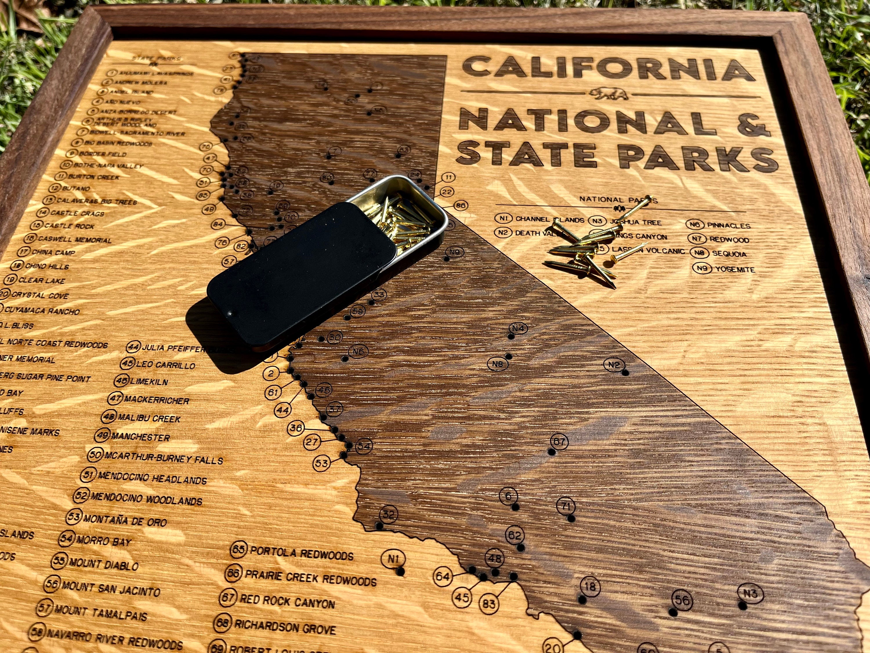California National and State Parks Push Pin Map, 13" X 13"; Wooden ...