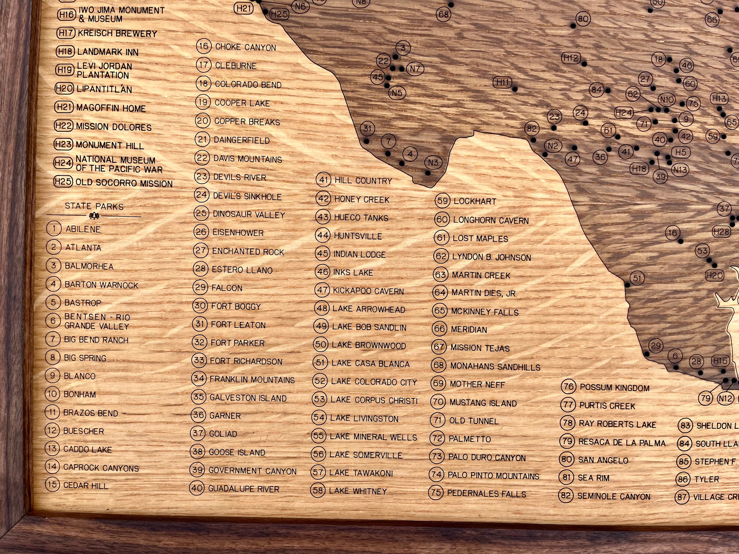 Texas State Parks Push Pin Map With NPS Sites and State Historic Sites ...