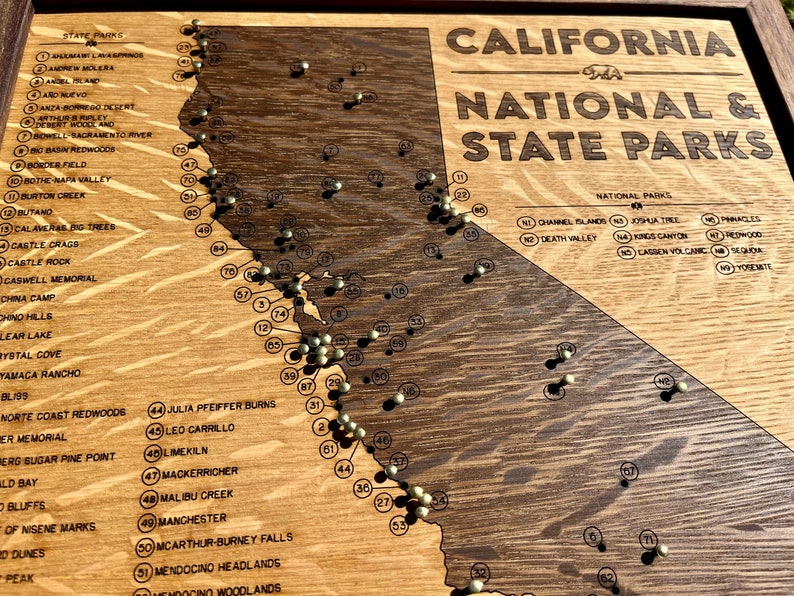 California National and State Parks Push Pin Map, 13" X 13"; Wooden ...