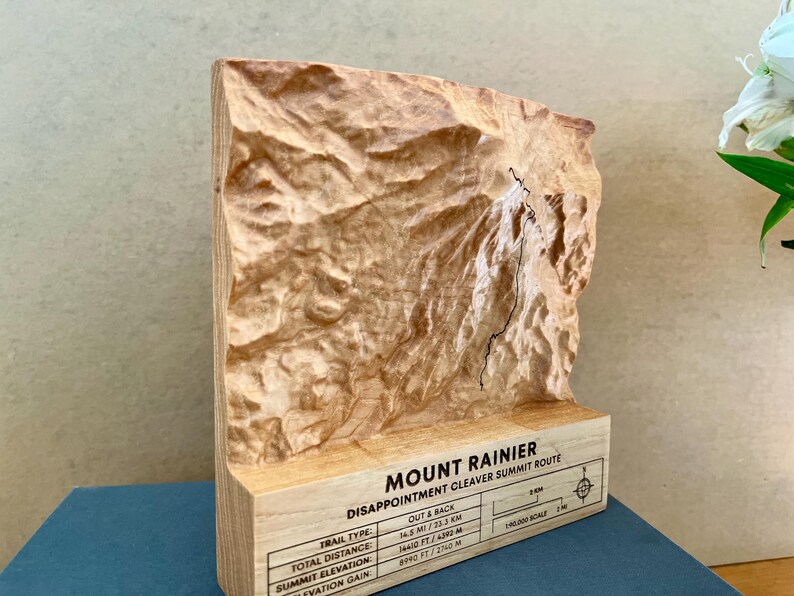 Mount Rainier Summit 3D Trail Map; Plaque-style Trophy Detailing the ...