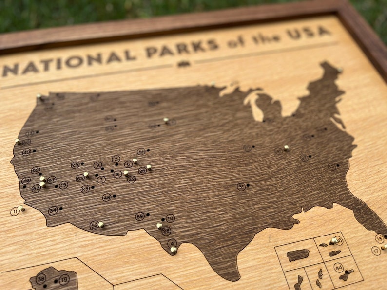 National Parks Push Pin Map, 16 X 16 Wooden Travel Map of United States ...