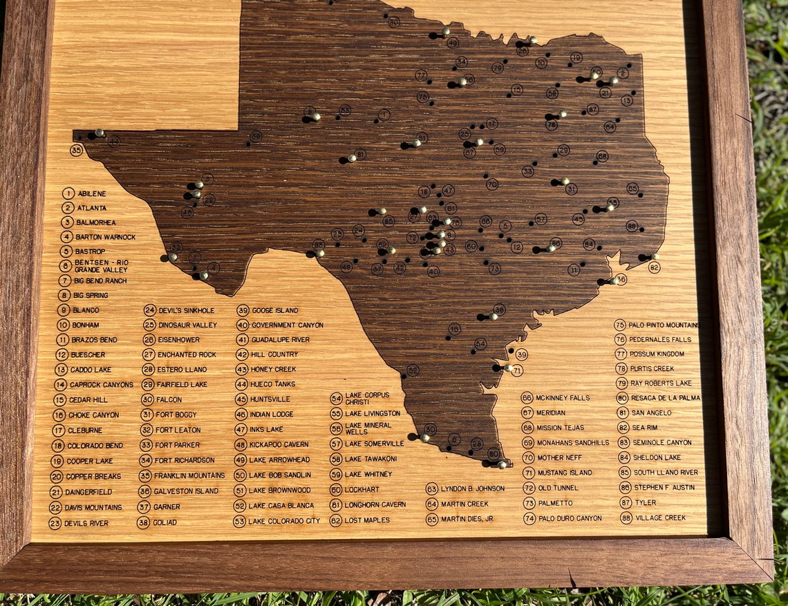 Texas State Parks Push Pin Map, 13 X 13 Wooden Travel Tracker Map of ...