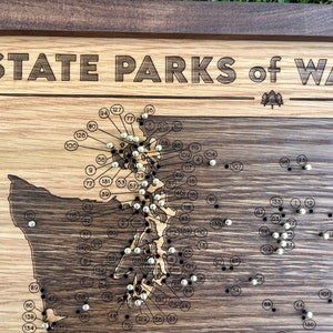Washington State Parks Push Pin Map; Wooden Travel Tracker Map of the ...