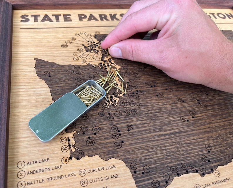 Washington State Parks Push Pin Map Wooden Travel Tracker Map | Etsy