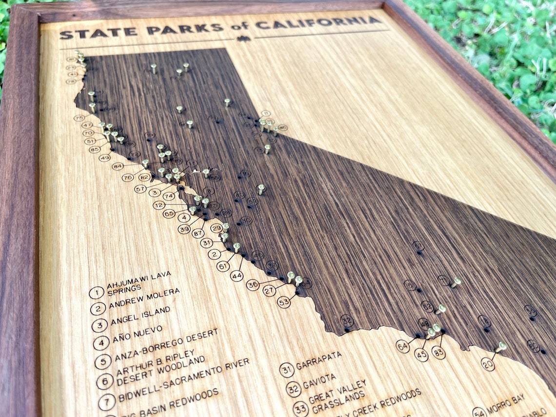 California State Parks Push Pin Map Wooden Travel Tracker Map of the ...