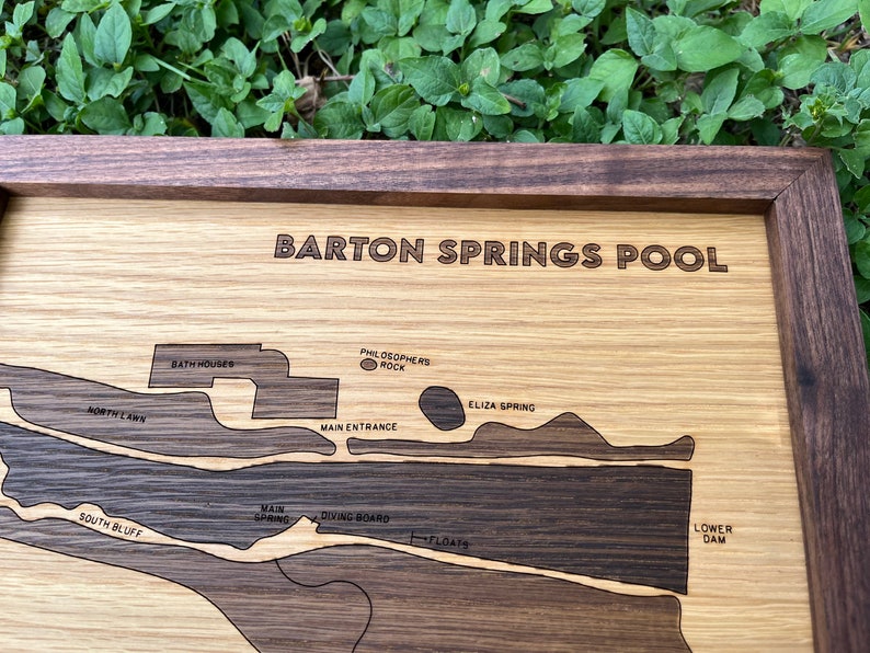 Barton Springs Pool Map With Grounds and Major Features, 10x12 Wooden ...