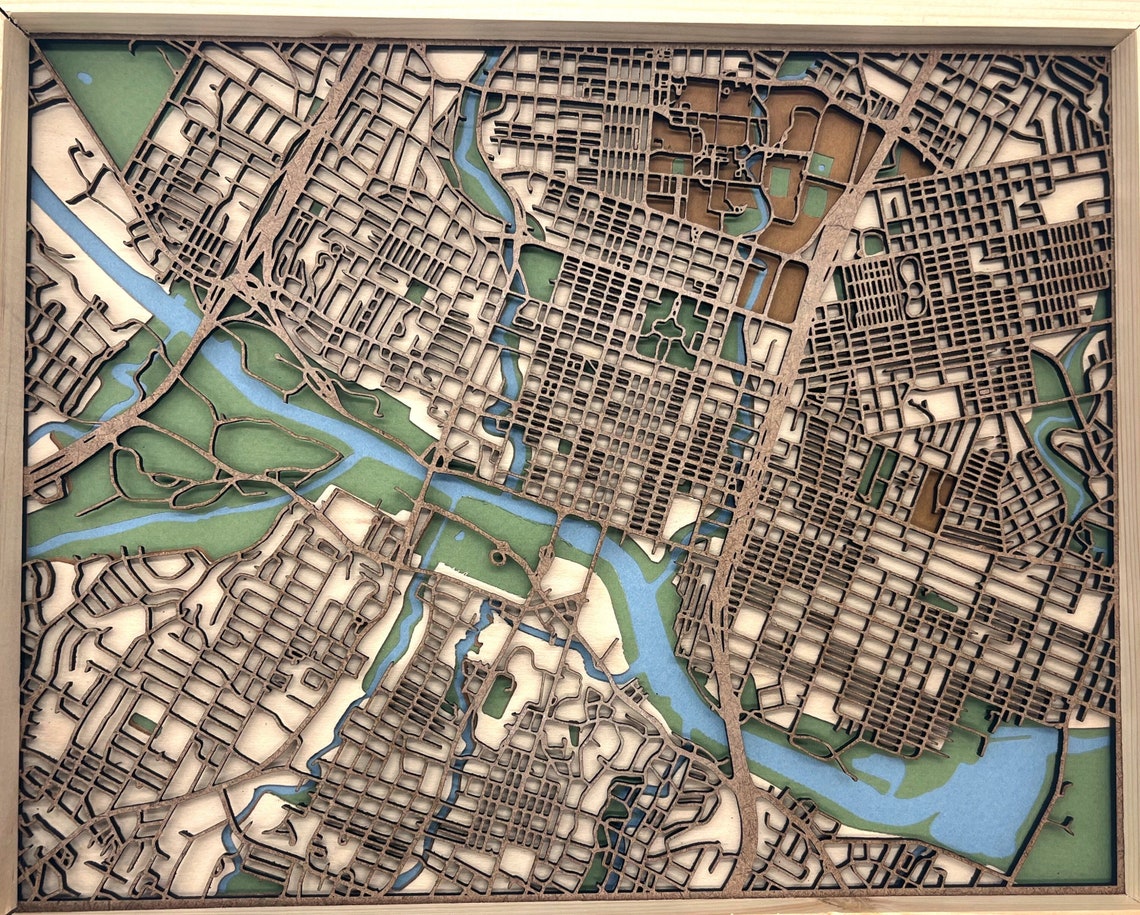 Map of Austin, Texas Layered Laser Cut Topographical Map With Terrain ...