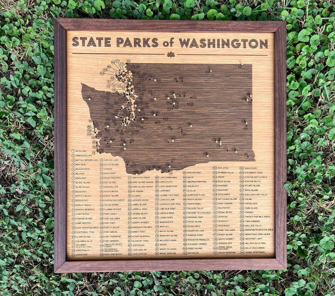 Washington State Parks Push Pin Map Wooden Travel Tracker Map | Etsy