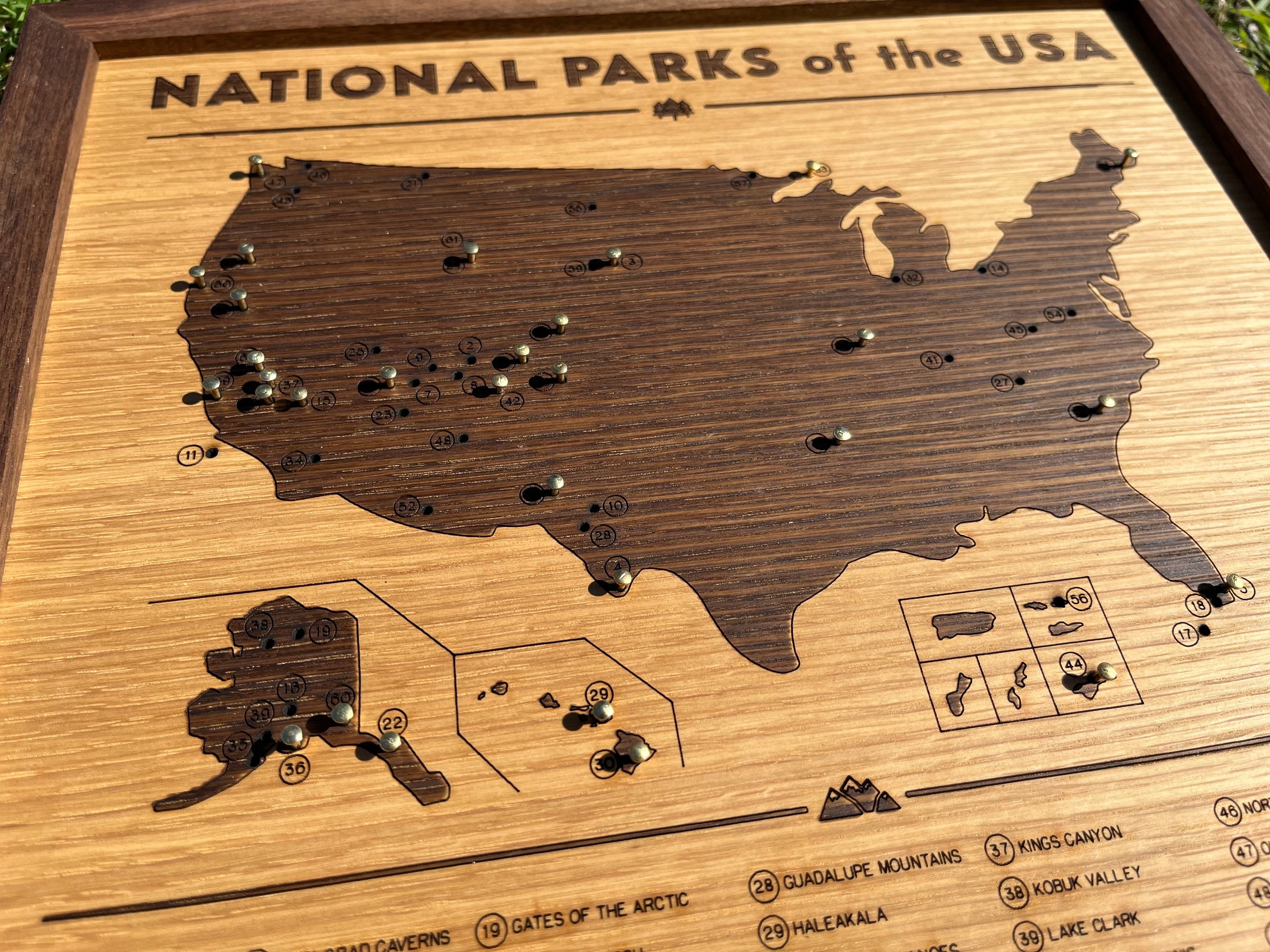 National Parks Push Pin Map, 13 X 13 Wooden Travel Tracker Map of ...