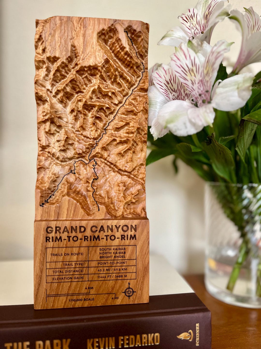 Rim-to-rim-to-rim 3D Trail Map of the Grand Canyon; Plaque-style Trophy ...