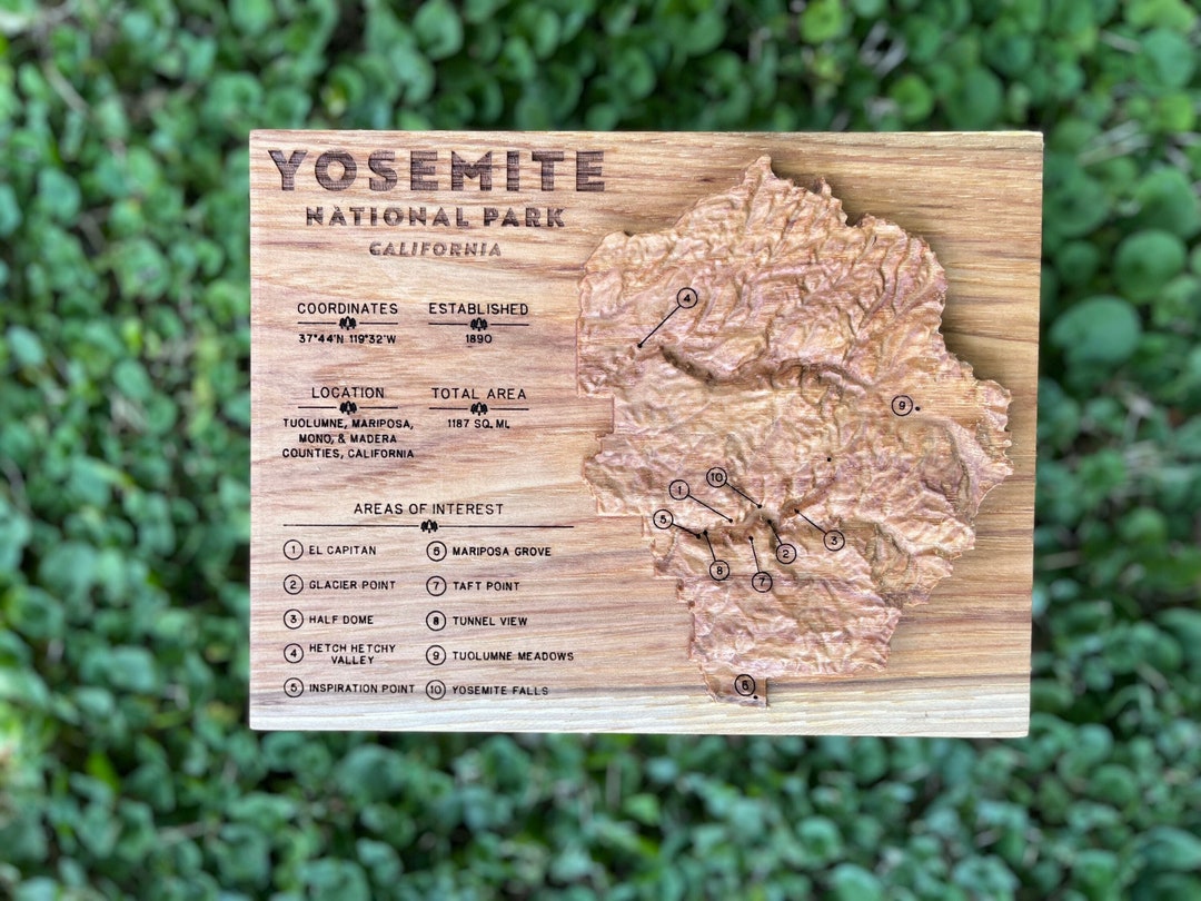 Yosemite National Park Topographic Map, Carved From a Solid Block of ...