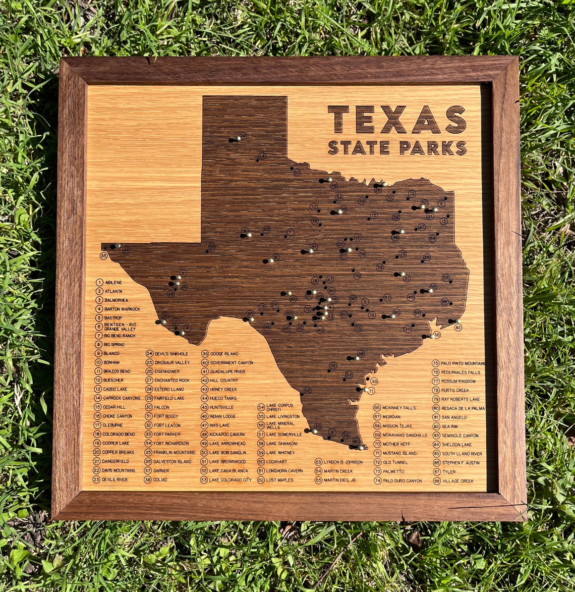 Texas State Parks Push Pin Map, 13 X 13 Wooden Travel Tracker Map of ...