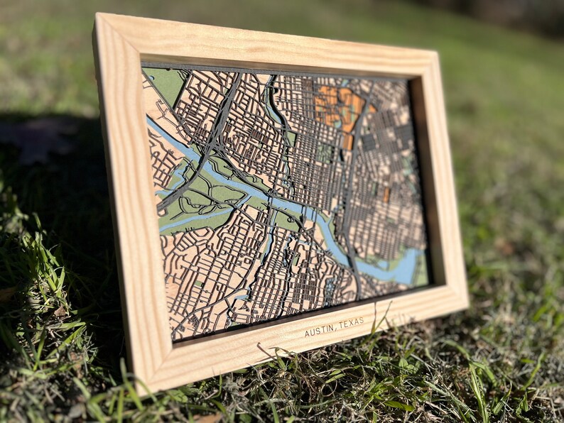 Austin, Texas Map Layered Laser Cut Topographical Map With Park ...
