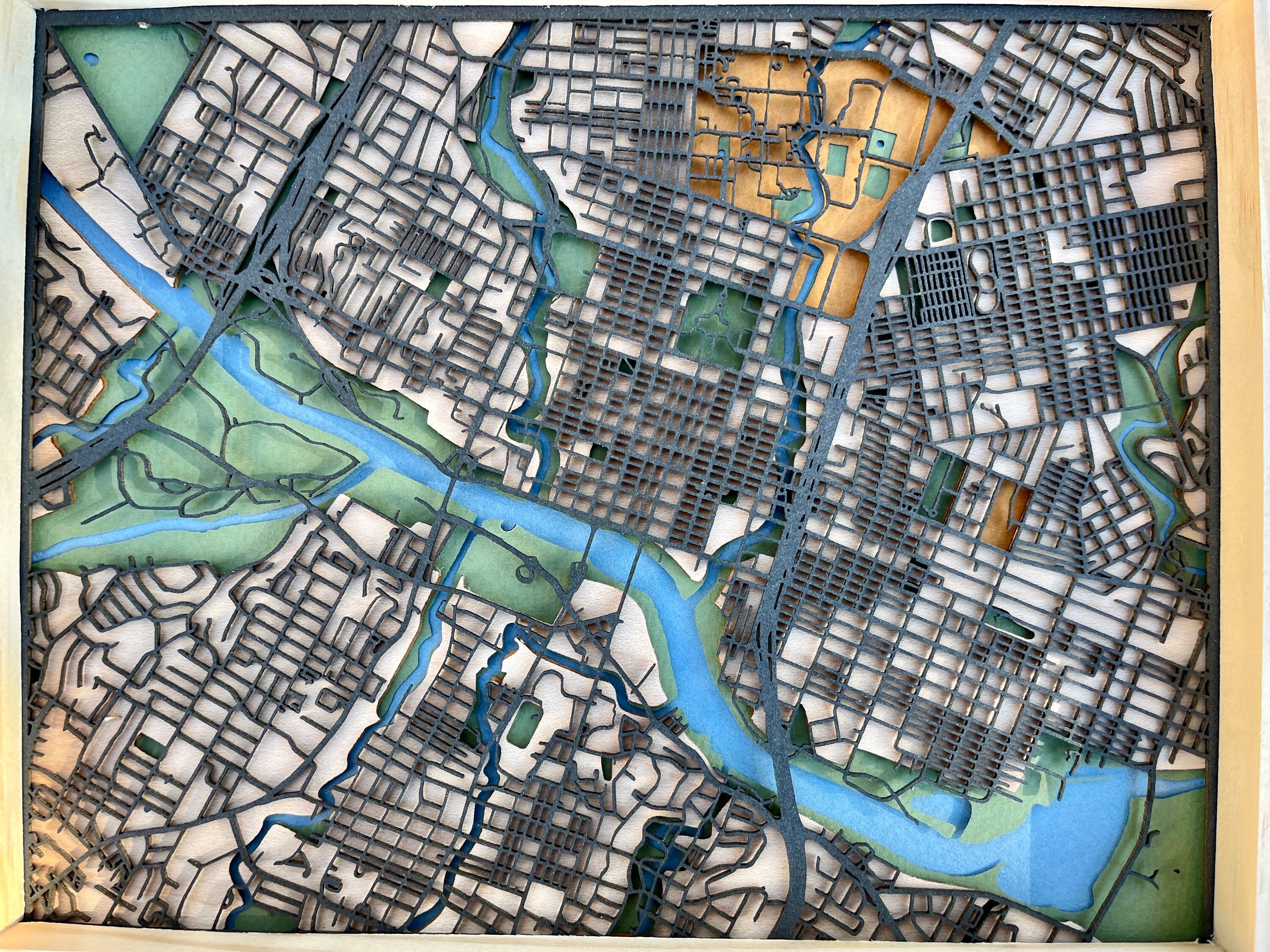 Austin, Texas Map Layered Laser Cut Topographical Map With Park ...