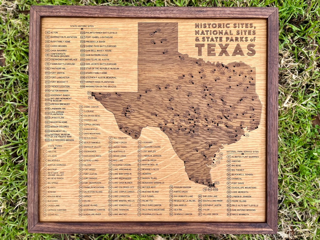 Texas State Parks Push Pin Map With NPS Sites and State Historic Sites ...
