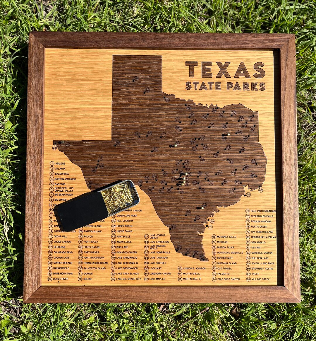 Texas State Parks Push Pin Map, 13 X 13 Wooden Travel Tracker Map of ...