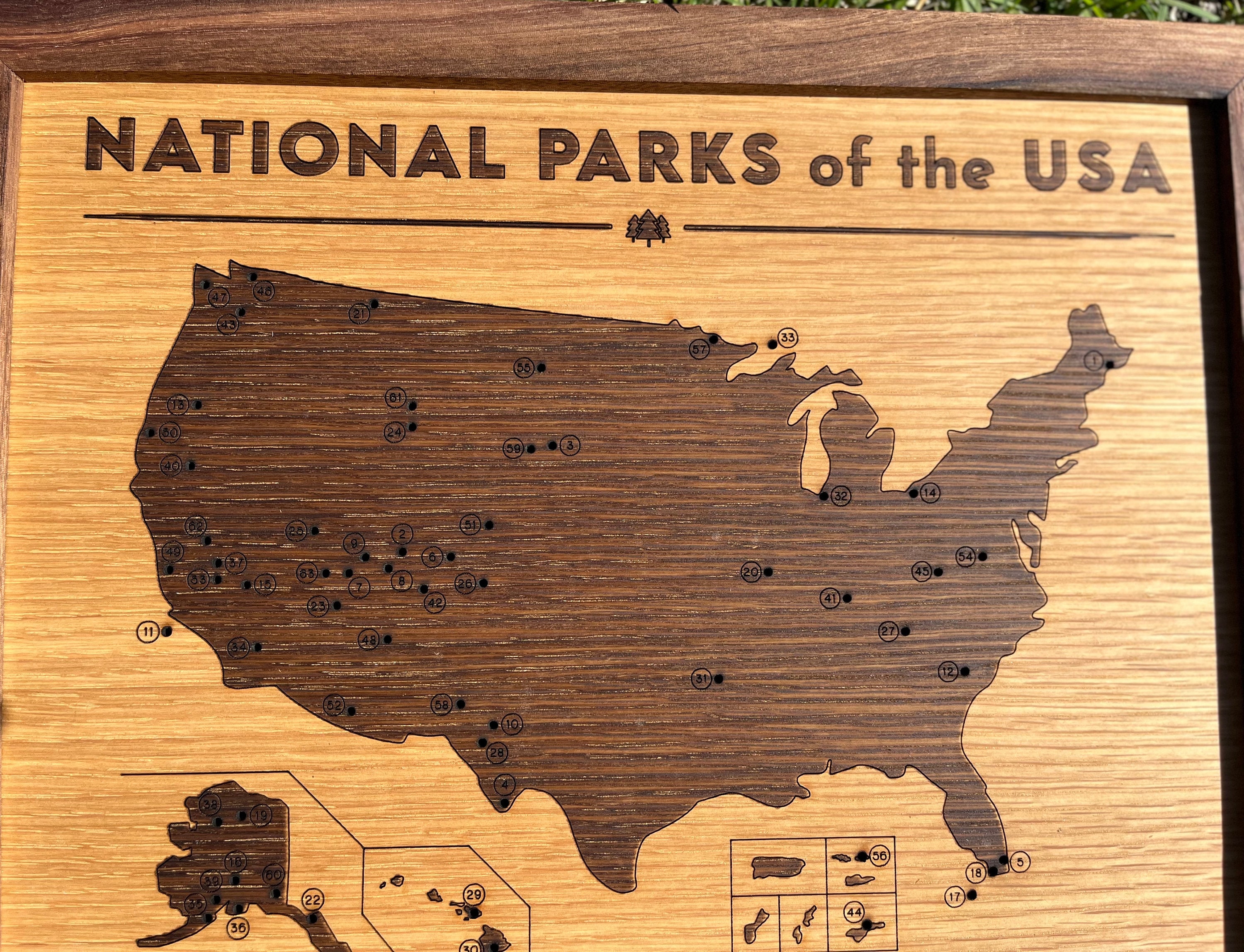 National Parks Push Pin Map, 13 X 13 Wooden Travel Tracker Map of ...