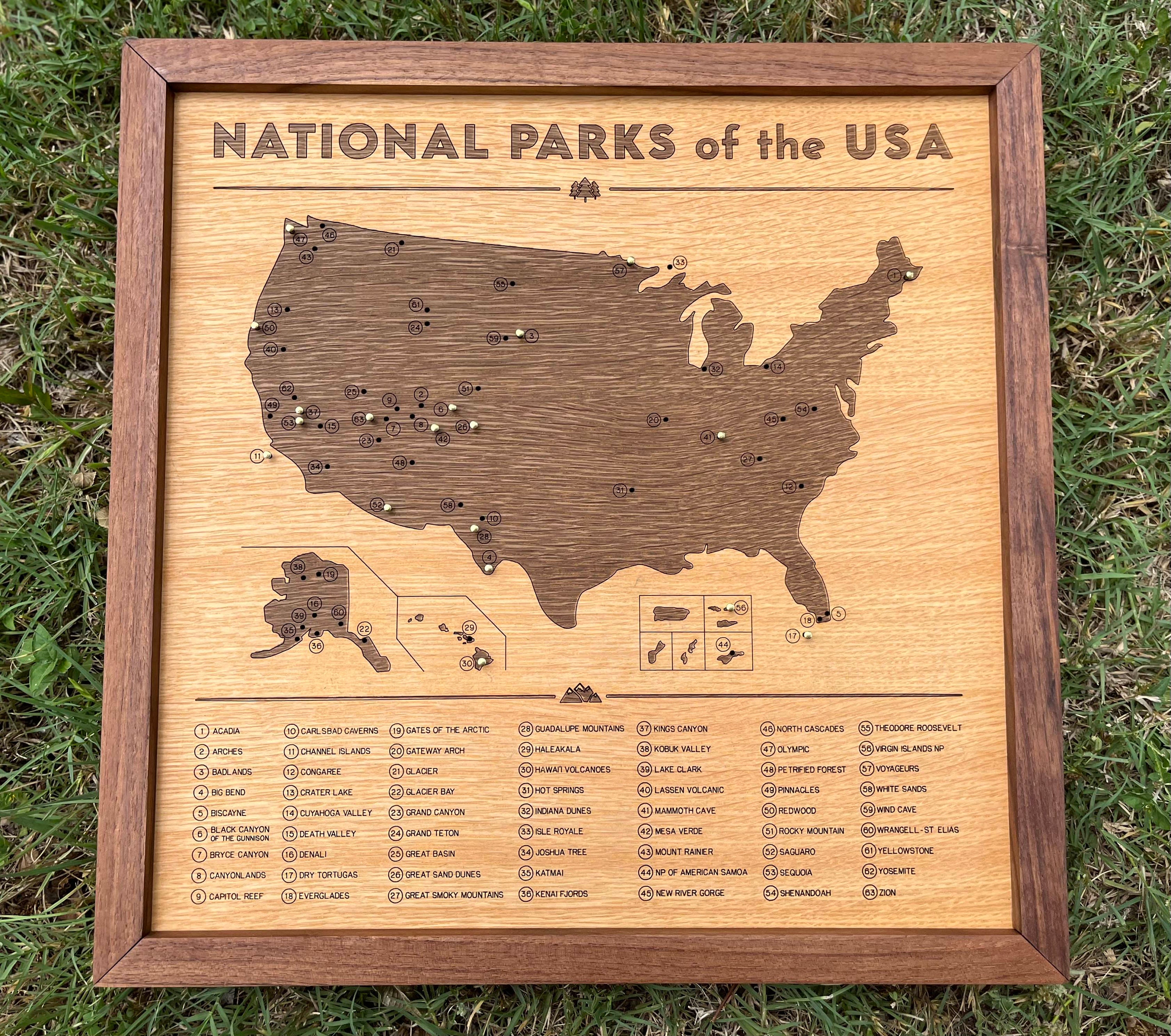 National Parks Push Pin Map, 16 X 16 Wooden Travel Map of United States ...