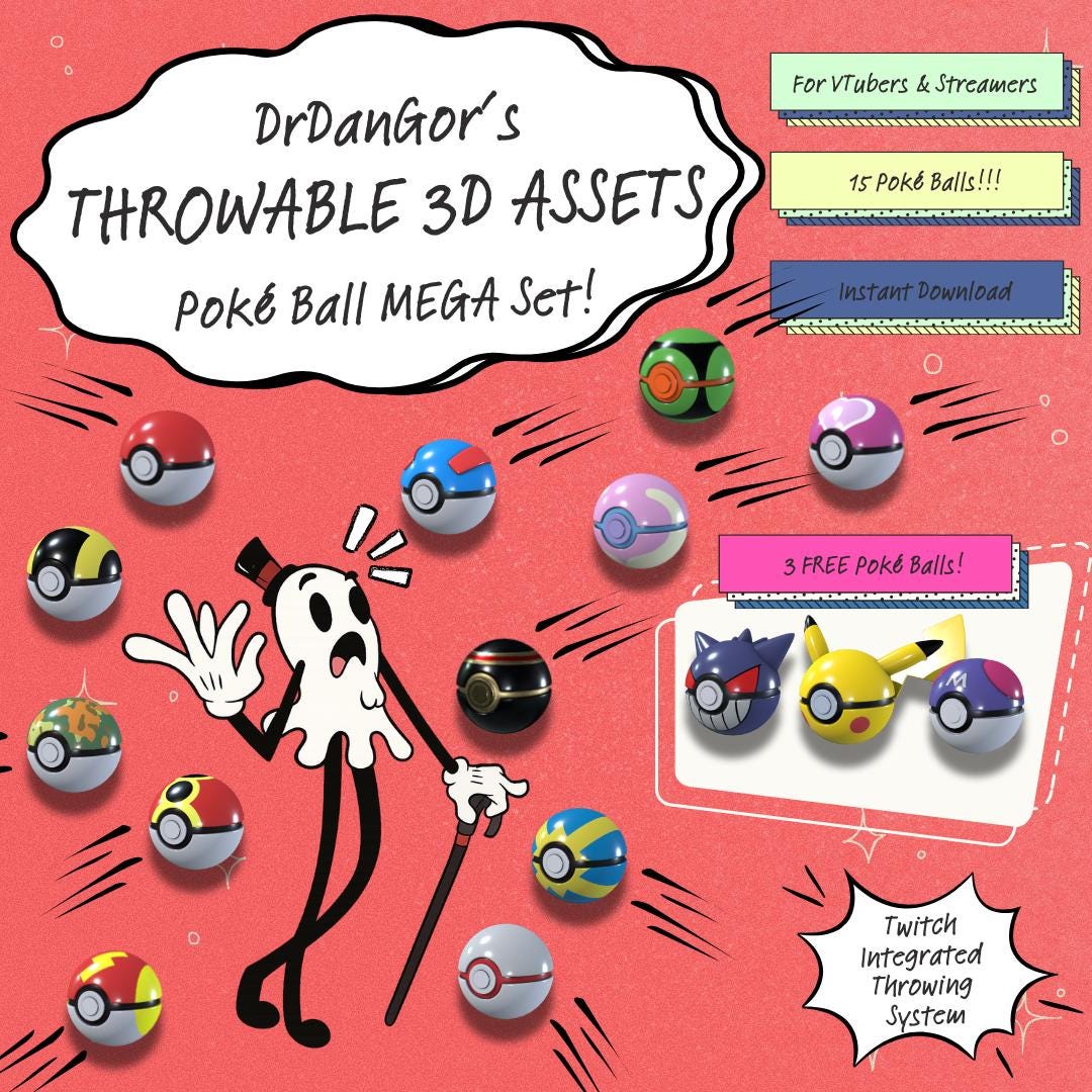 3D Pokeball MEGA SET | Stream Assets | Stream Decoration | Throwable ...