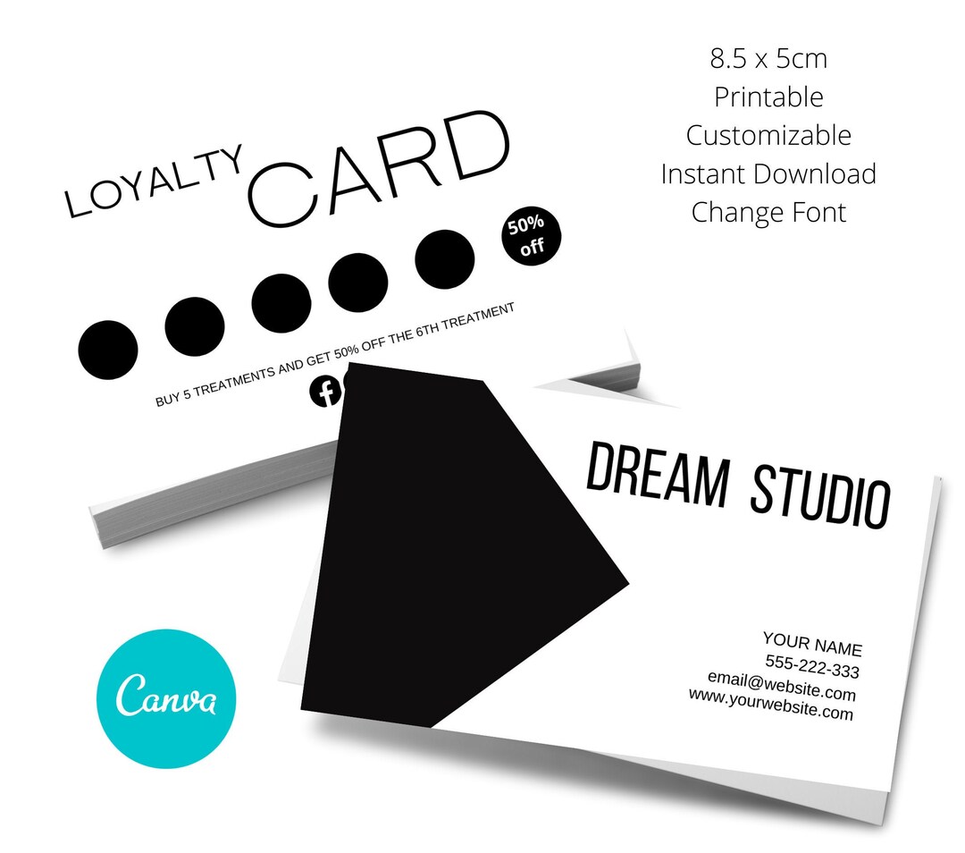 White and Black Loyalty Card Template, Loyalty Program, Reward Card ...