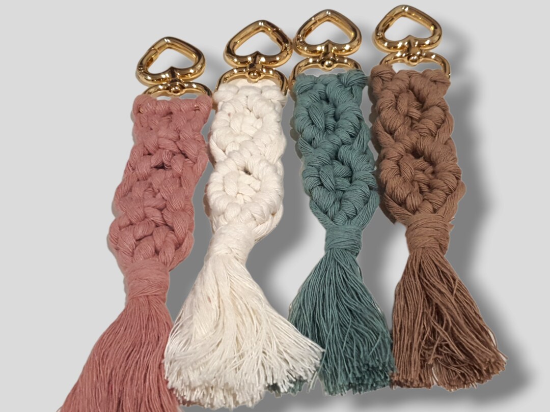 Organic Boho Cotton Macrame Keychain or Bag Tag | Handwoven Organic ...