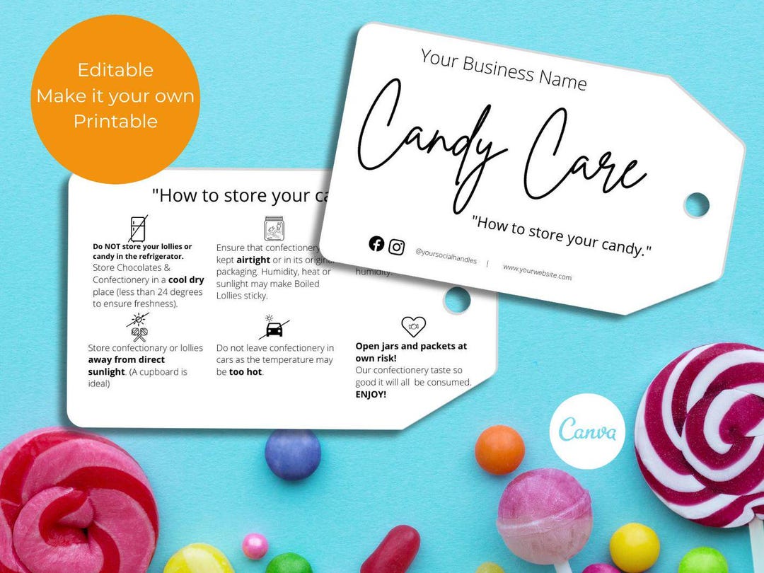 Candy Care Hangtag, DIY Candy Care Package Template, Editable ...