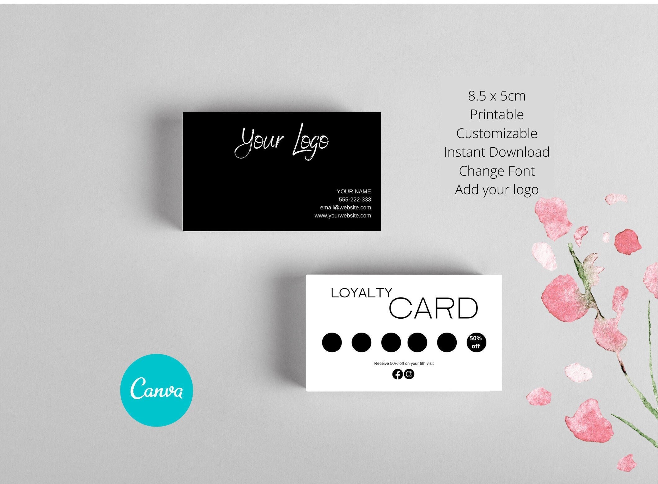 Black With White Loyalty Card Template, Loyalty Card, Minimalist Design ...