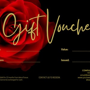 Gift Voucher or Certificate Template, Red Black Gold, Editable Gift ...