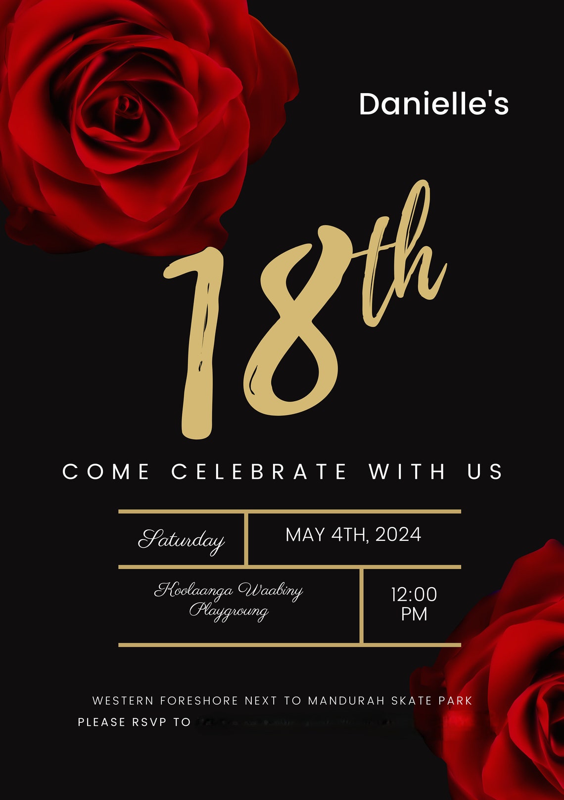 18th Red Gold Black Birthday Party Invitation, Any Age Celebration ...