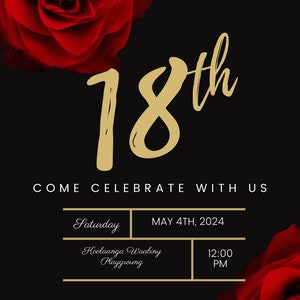18th Red Gold Black Birthday Party Invitation, Any Age Celebration ...