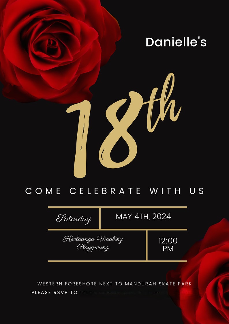 18th Red Gold Black Birthday Party Invitation, Any Age Celebration ...