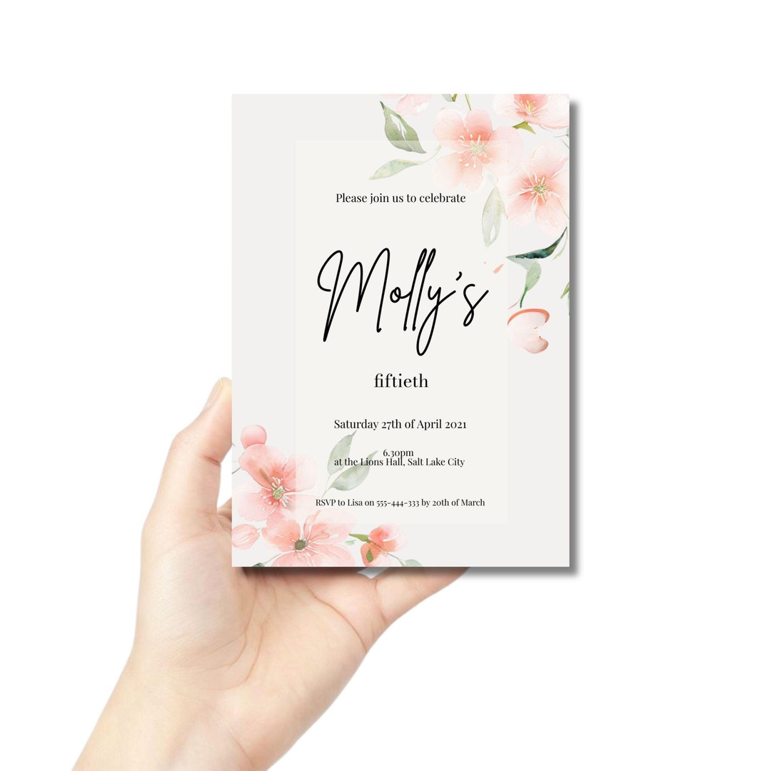 Peach Blossom Watercolor Birthday Invitation, 50th Engagement Wedding ...