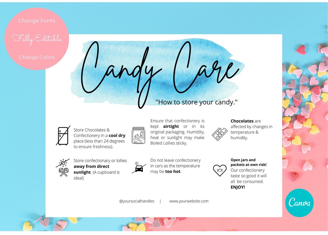 Custom Candy Care Card, DIY Care Card, Lolly Care Template, Printable ...