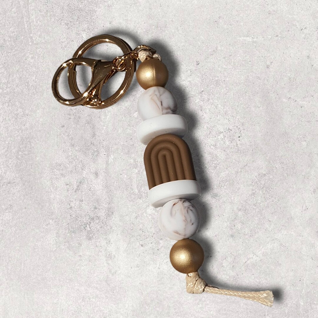 Marble Cocoa Boho Arch Silicone Beaded Keyring | Bag Tag Keyring ...