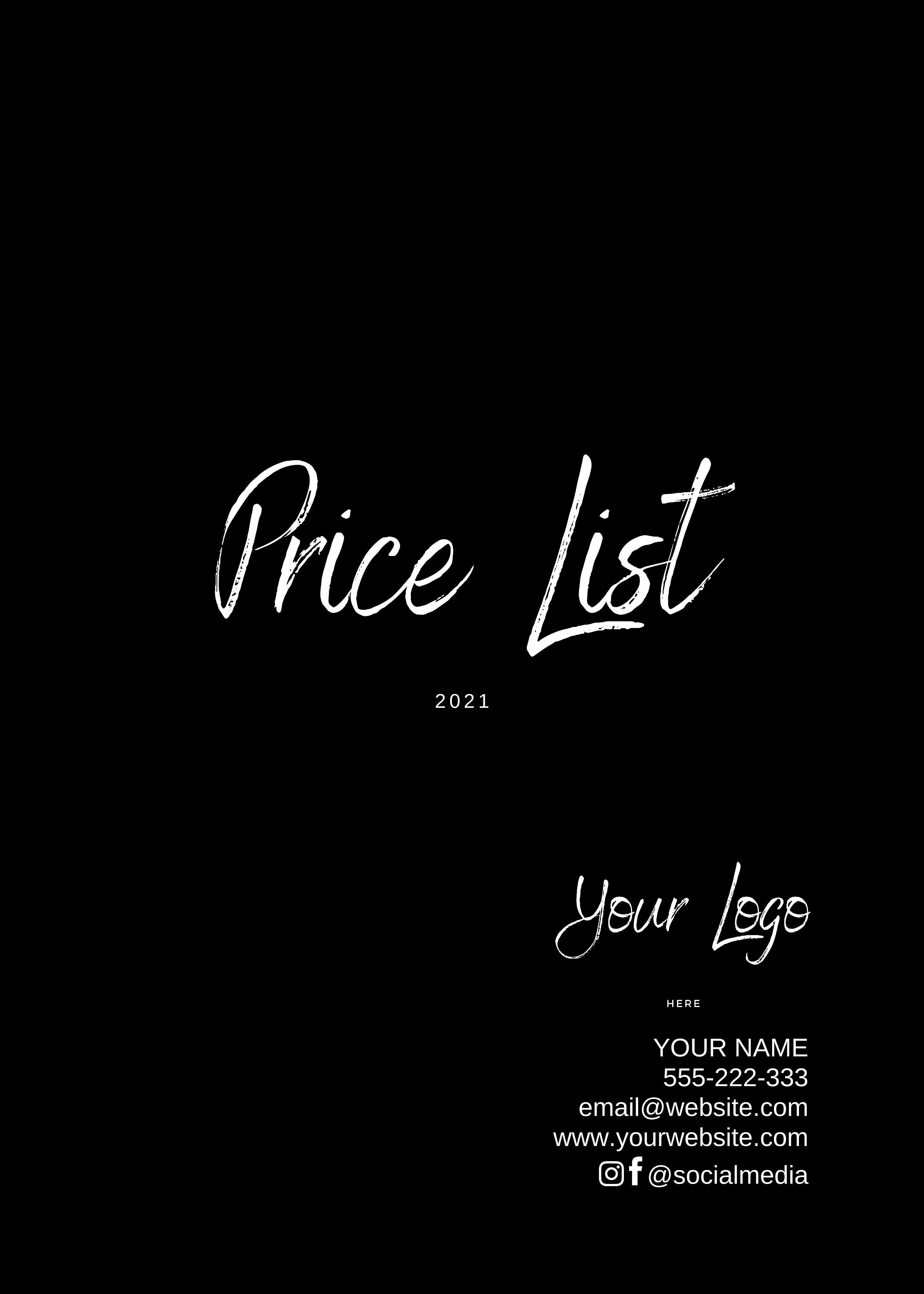 Minimalist Black With White Price List Template, 5 X 7" Price List ...