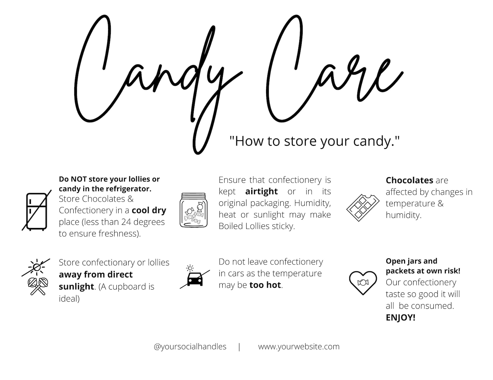 Editable Lolly Care Card, Printable Candy Care Template, Black White ...