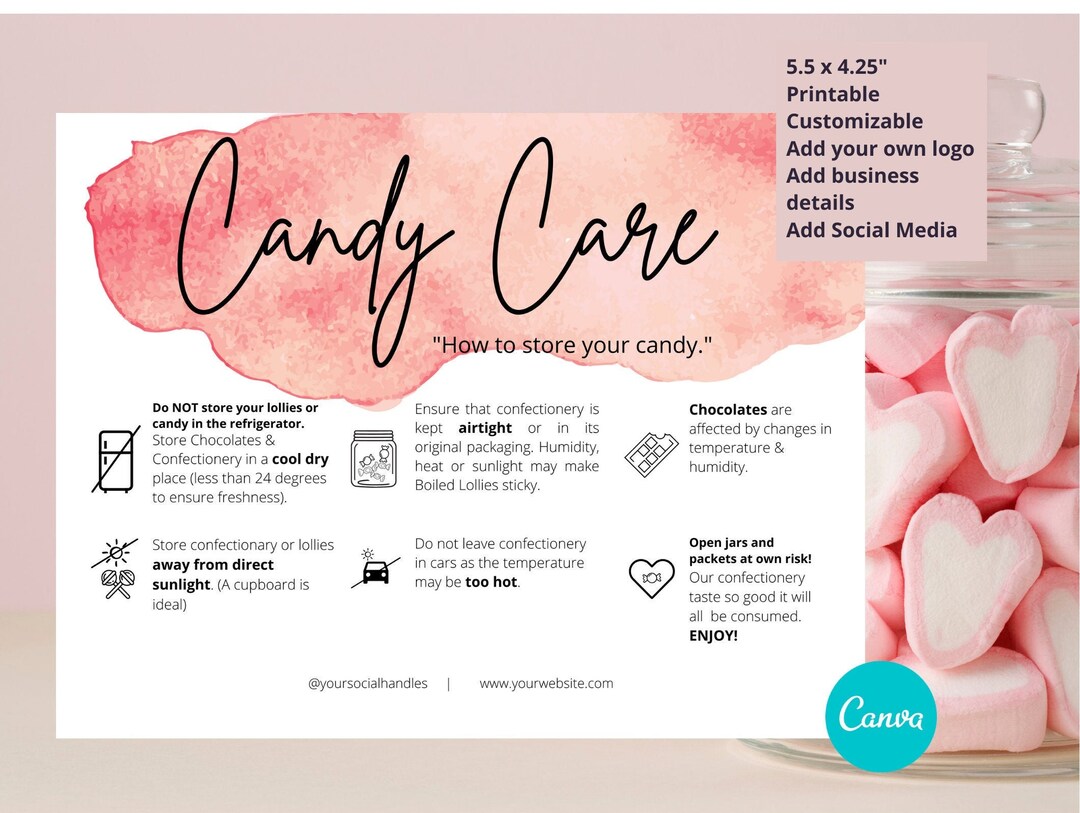 Candy Care Card, Editable Care Card, Lolly Care Template, Printable ...