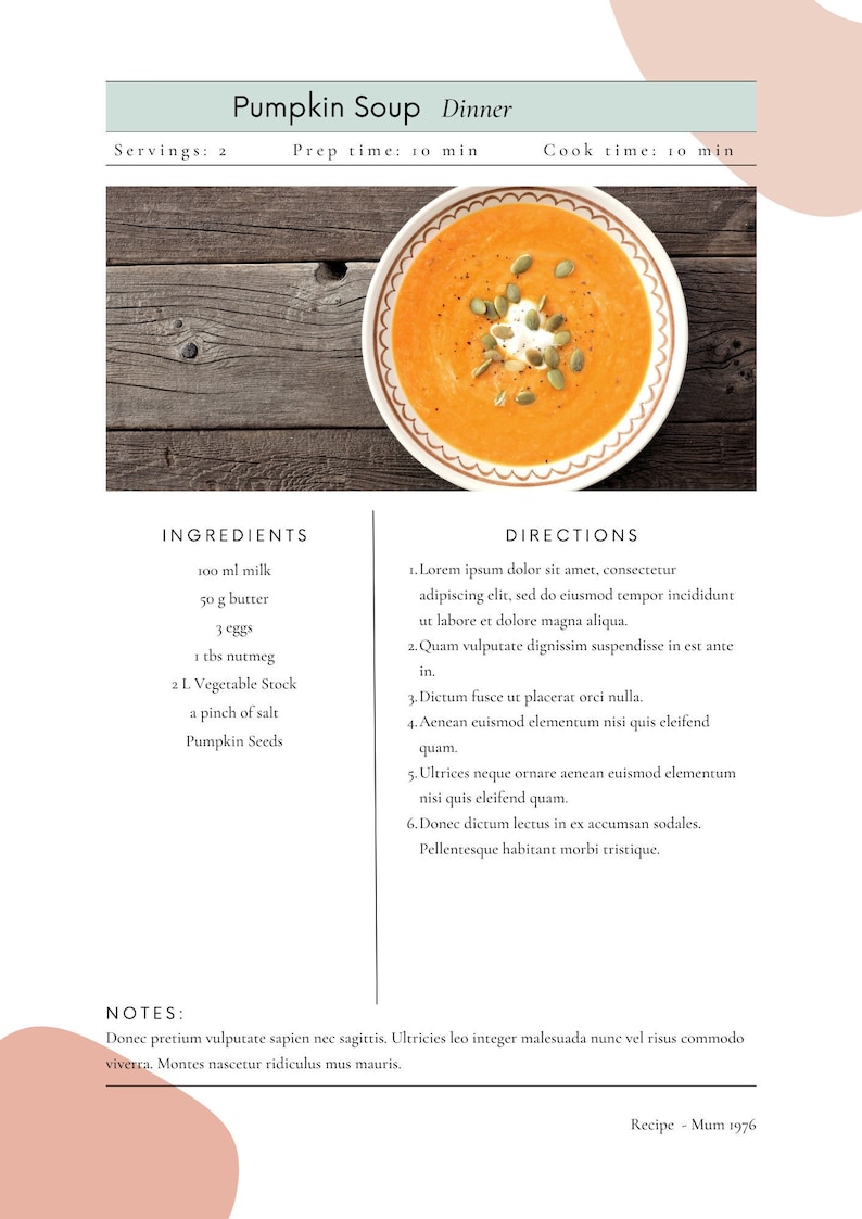 Editable Recipe Page A4 Template Minimalist Boho Canva - Etsy