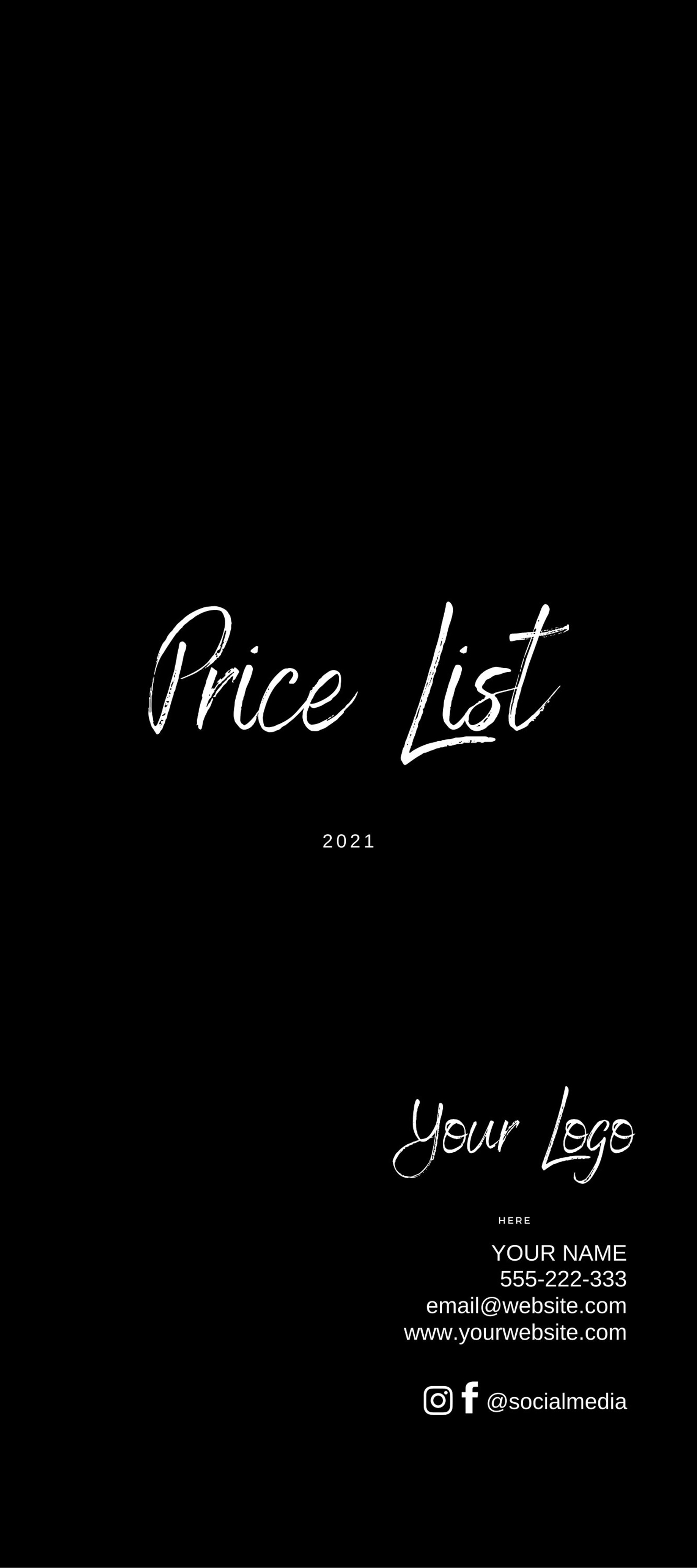 Minimalist Price List Template, Black With White Design, 4 X 9" Price ...