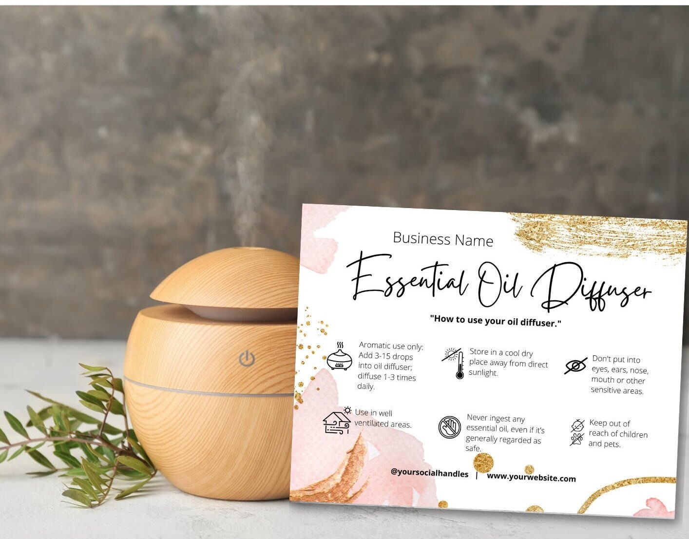 Essential Oil Care Card Template, Editable Aromatherapy Oils Warning ...