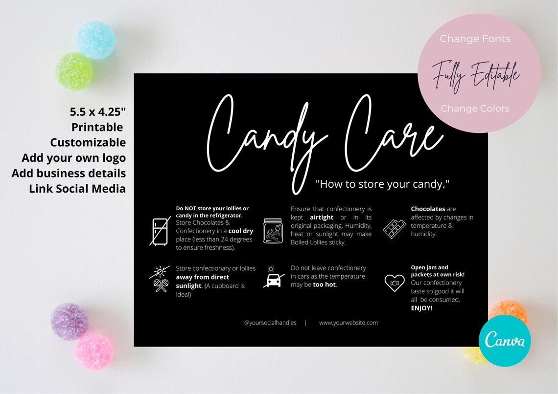 Editable Candy Care Package, Printable Candy Care Card Template, Sweets ...