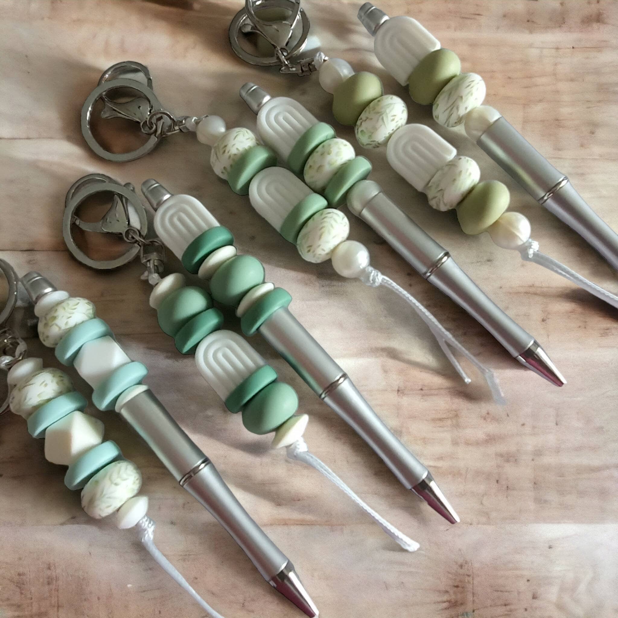 Keyring Bead Pen Set in "sage Green Garden Collection" | Custom Design ...